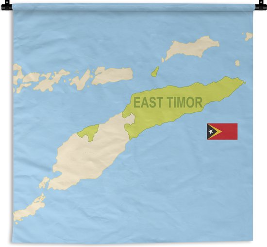 Wandkleed - Wanddoek - een groene kaart van Oost-Timor met de vlag ...