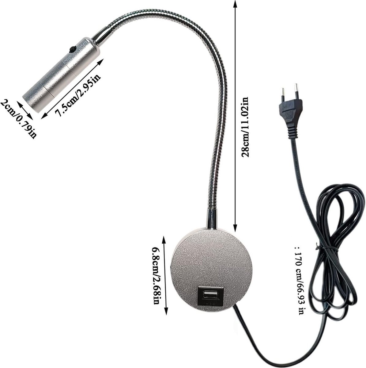 Wandlamp voor Lezen in Bed met Touch Schakelaar en USB-Aansluiting ...