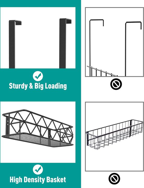 Crochets de porte à suspendre, 8 crochets avec 2 paniers en filet sur ...