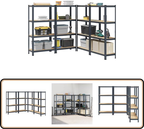 vidaXL Opbergrekken 4-laags - Staal en Hout - Antraciet Opslagkast ...