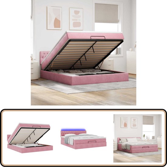 vidaXL Ottoman bed met matras - 180x200 cm - Fluweel Roze Comfortabel ...