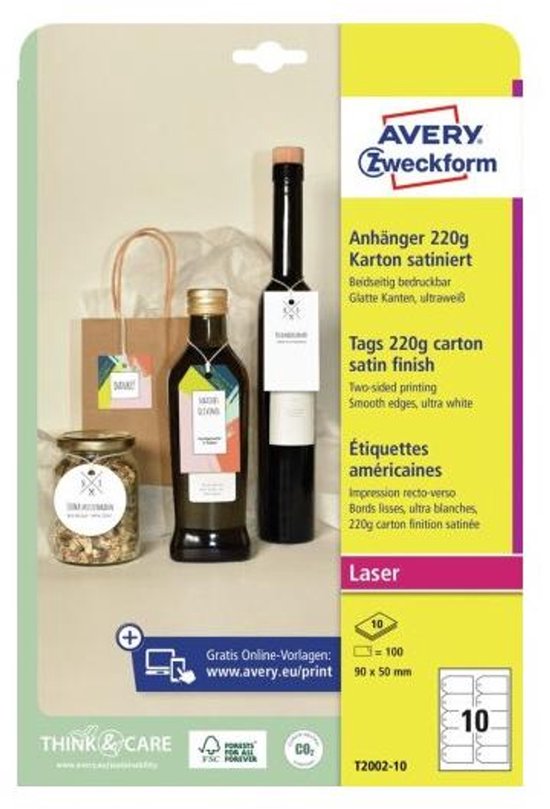 Avery-Zweckform T2002-10 Labels 90 x 50 mm Karton Ultra-wit 100 stuk(s ...