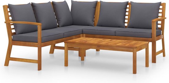 vidaXL 4-delige Loungeset - Acaciahout & Kussens Loungeset - Tuinset ...