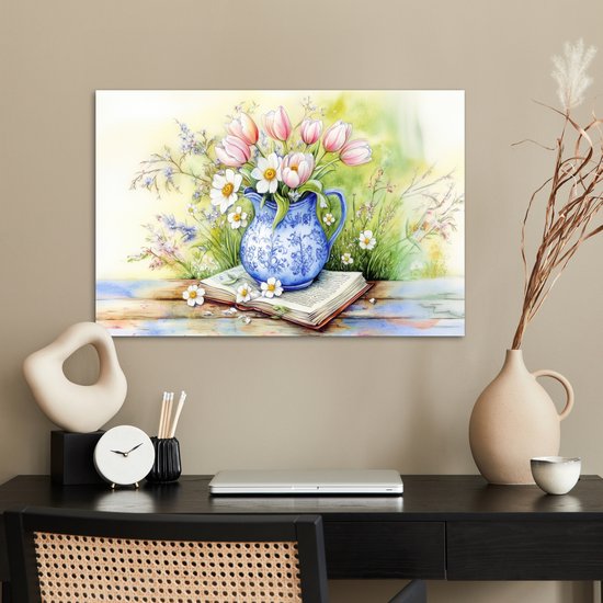 Poster 90x60 cm - Vaas - Delftsblauw - Madeliefjes - Posters - Kamer ...