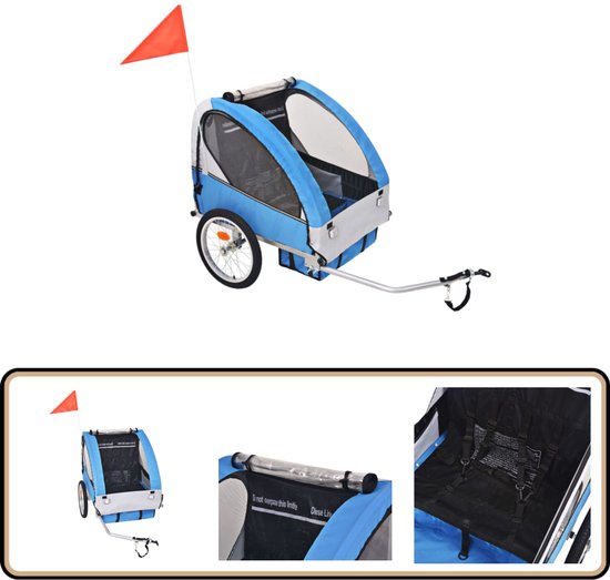 vidaXL Fietstrailer 30 kg - Grijs en Blauw Kinderfietsen - Fietskar ...