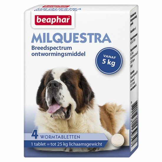 2x Beaphar Milquestra Ontworming Tabletten Hond 5 - 75 kg 4 tabletten | bol