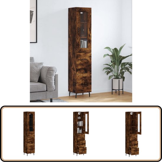 vidaXL Hoge kast - Gerookt eiken - 180 cm hoog Hoge Kast - Dressoir ...