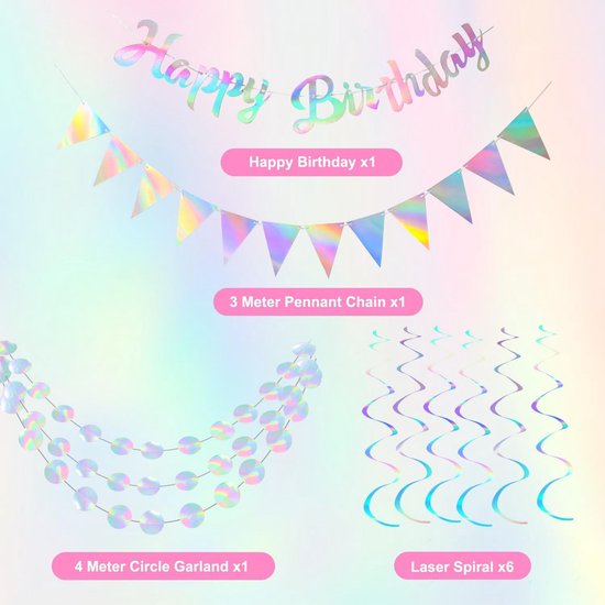 Happy Birthday Banner 3m Triangle Banner Bunting 4m Hanging Iridescent ...