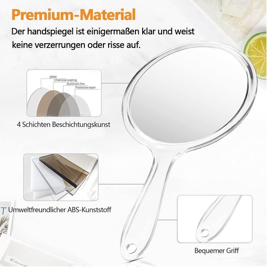 Handspiegel 27 cm met handgreep en vergroting 1x/3x - Transparant voor ...