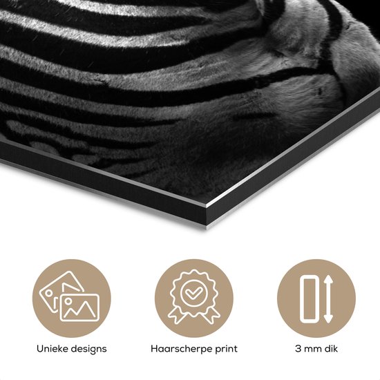 Aluminium schilderij 160x120 cm - Wanddecoratie metaal - Zebra - Zwart ...
