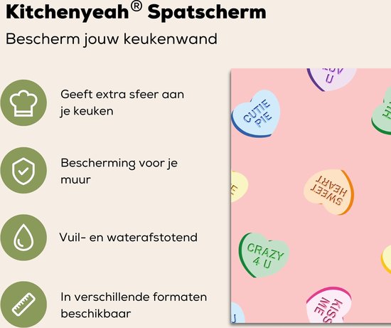 Spatscherm keuken 70x50 cm - Kookplaat achterwand Hart - Snoep - Pastel ...