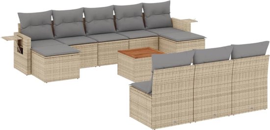 vidaXL Loungeset 11-delig - Poly Rattan - Incl. kussens | bol