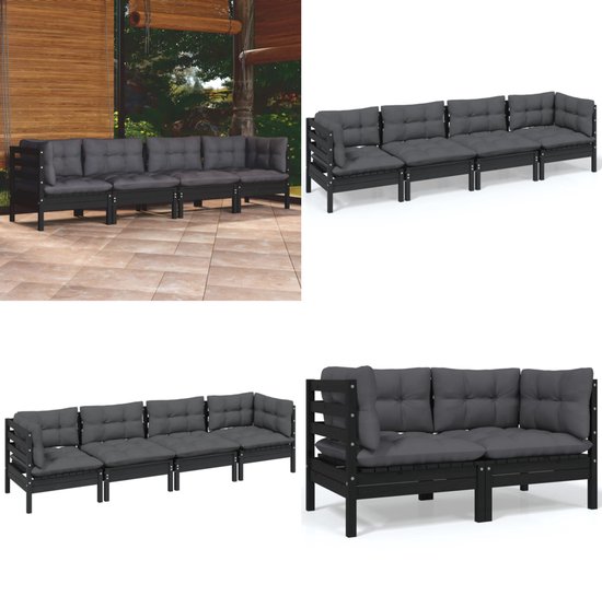 vidaXL 4-delige Loungeset met kussens massief grenenhout - Loungeset ...