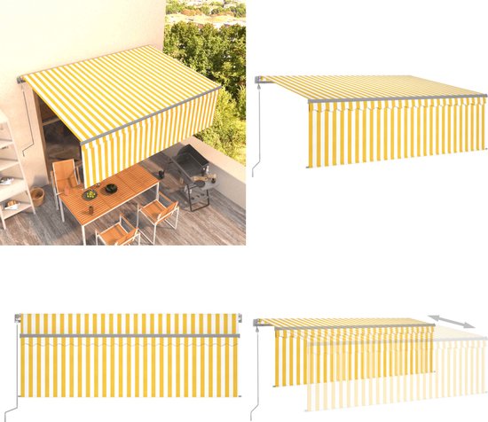 vidaXL Luifel automatisch uittrekbaar met rolgordijn 4x3 m geel en wit ...