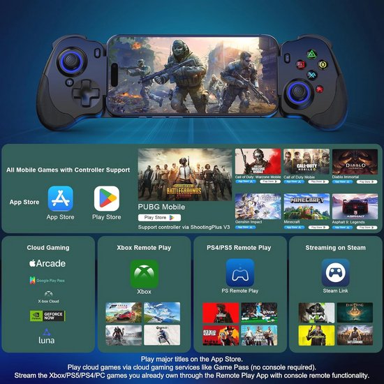 Mobiele Gaming Controller voor Android en iPhone - USB-C, Compatibel met PS5, Xbox en PC | bol