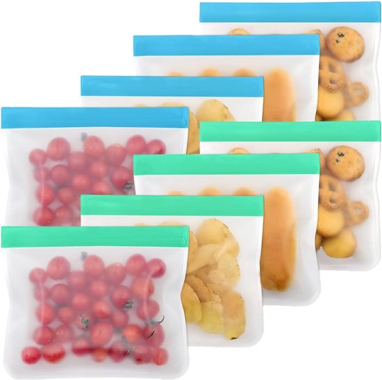 8 Pack Frozen Zip PEVA Storage Bags with Stand Bottom Design - BPA Free ...