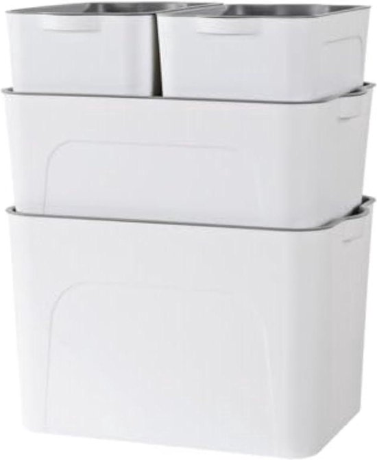 Set van 4 opbergdozen - kunststof organisatie - 4 stuks - wit - 25l/15l ...