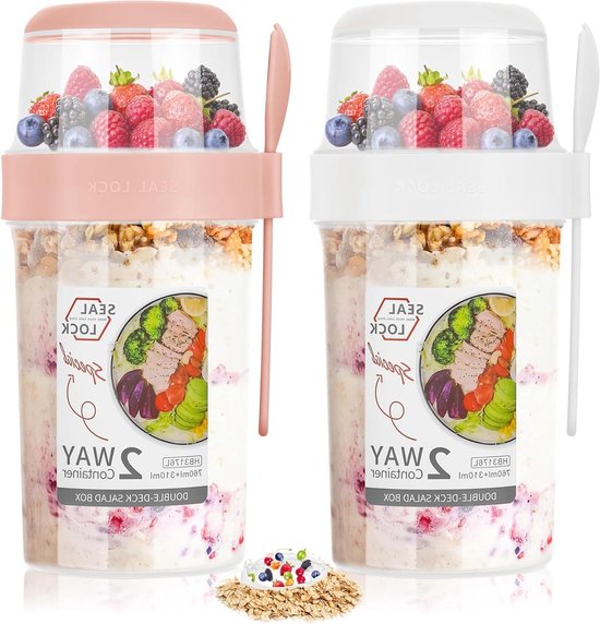 Overnight Oats Container met Lip 760ml+310ml Yoghurt Potten Herbruikbare Ontbijt... | bol