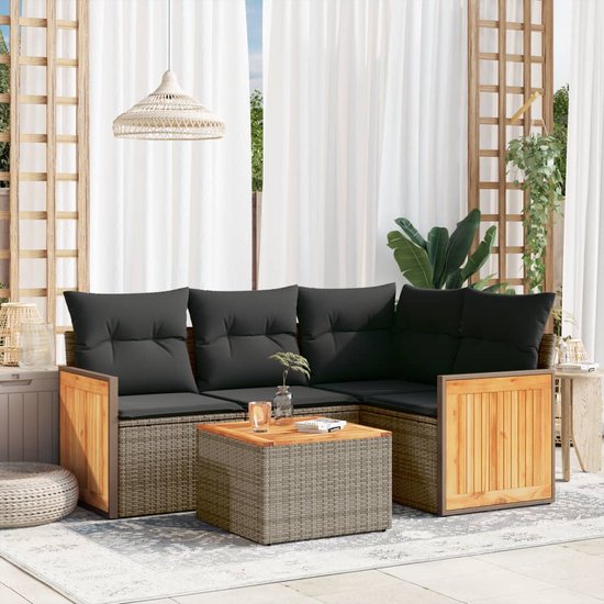 vidaXL 5-delige Loungeset Poly Rattan Grijs | bol