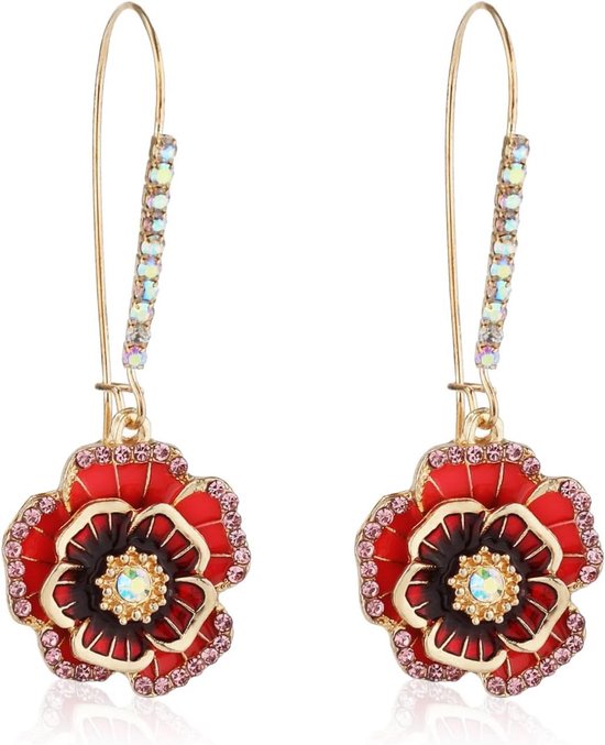 Floral Crystal Dangle Oorbellen - Glanzende Rose Oorbellen - Kleurrijke ...