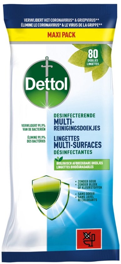 Dettol - Multi-Reinigingsdoekjes - Desinfecterend - Zonder Bleek ...