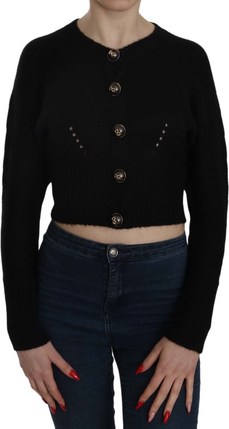 Black Button Embellish Crop Cardigan Sweater | bol.com