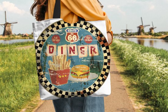 Schoudertas - Strandtas - Shopper Eten - Vintage - Amerika - Tekening ...
