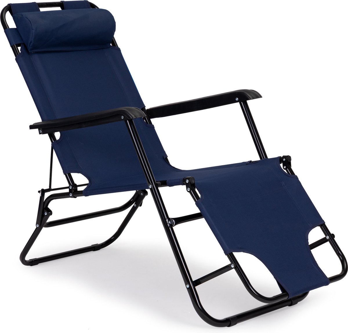 Ligstoel tuin - met hoofdsteun - inklapbaar - blauw | bol