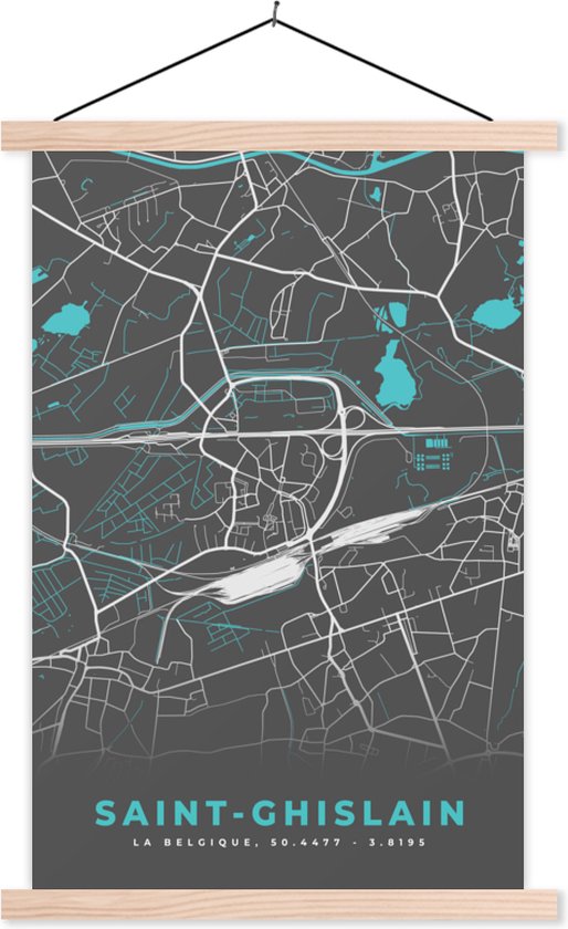 Posterhanger incl. Poster - Schoolplaat - Stadskaart – Grijs - Kaart ...