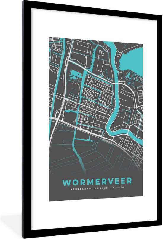 Fotolijst incl. Poster - Plattegrond - Wormerveer - Kaart - Stadskaart ...