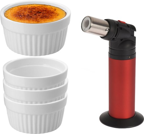 5-Delige creme brulee set met witte schaaltjes en een brander | bol.com
