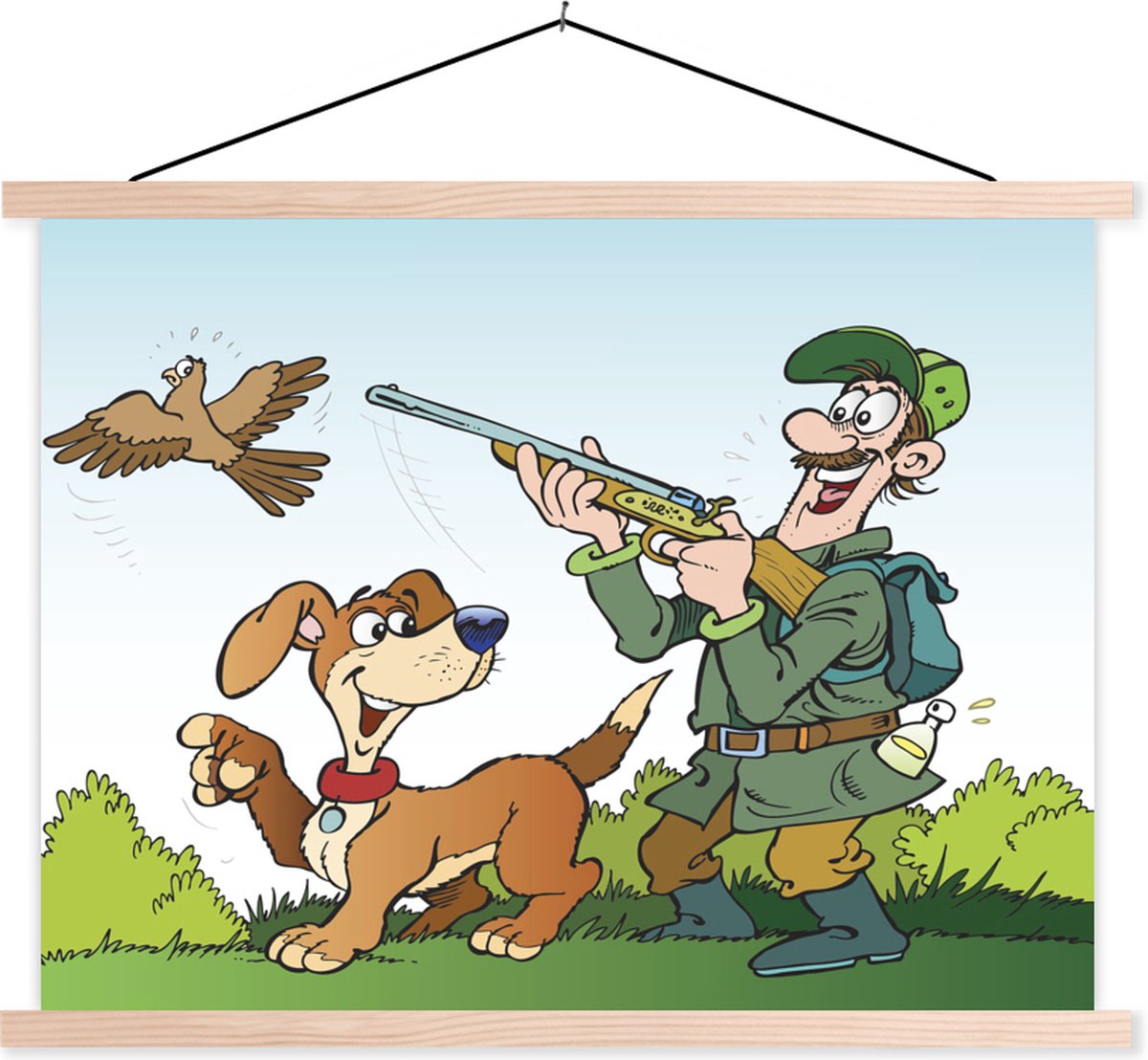illustration de bande dessinée d'un chasseur avec son affiche école de ...