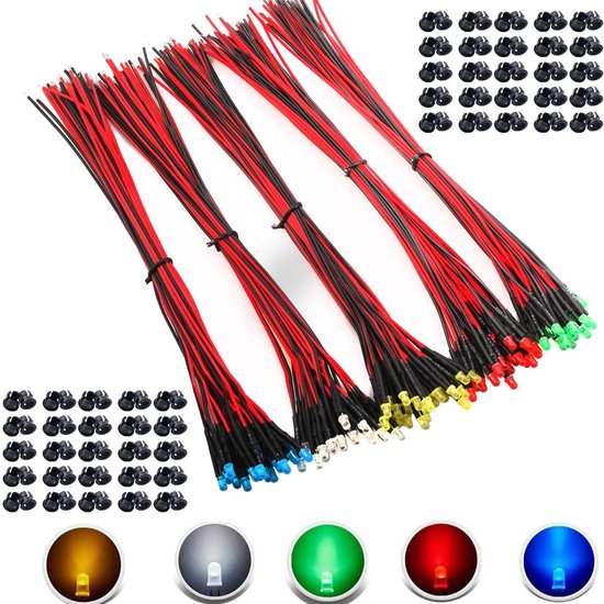 3 mm LED diode met kabel 12V voor modelspoorbaan h0 - verlichting rc ...