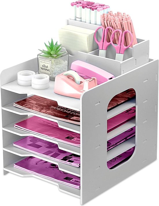Brievenbak-organizer van 5 lagen - houten papierarchieflade - A4 ...