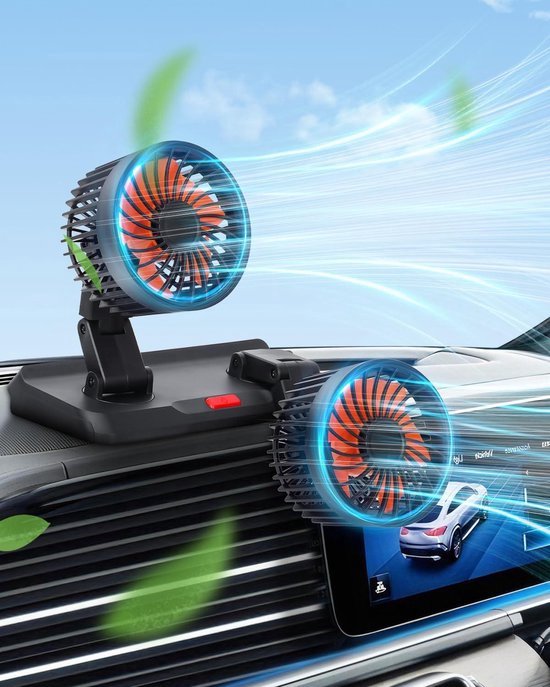 Autoventilator met 3 snelheden en dubbele ventilator - 360 graden ...
