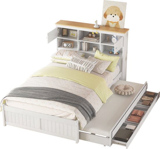 Merax Tweepersoonsbed 140x200 cm met Opbergruimte en Uittrekbaar ...