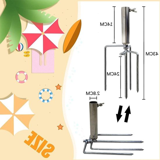 Parasolvoet Grondpen voor strandparasol en balkonleuningen - Afneembare ...