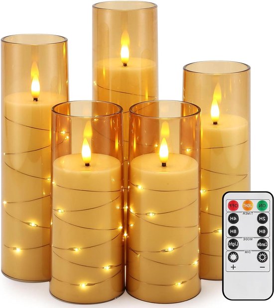 Led Kaarsen met Bewegende Vlam - Set van 5 Flikkerende Vlamkaarsen Met ...
