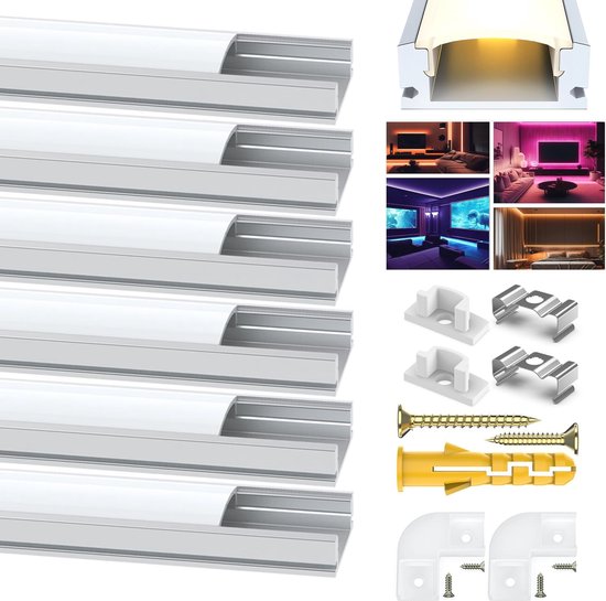 Aluminium Led-profiel 6 x 1 m met Melkwitte Ledstrip en ...