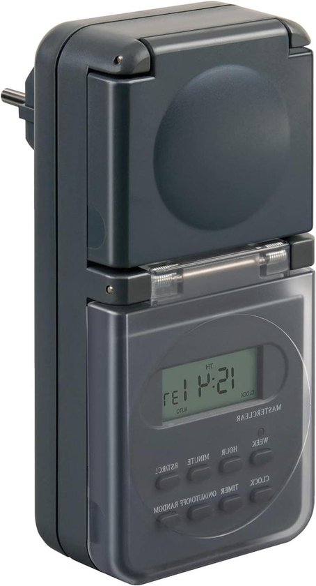 Tijdschakelaar IP44 digitale timer buiten kinderveiligheid antraciet ...