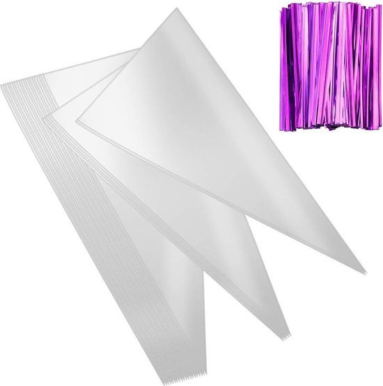 Cadeauverpakking 100 stuks OPP zakjes 36 cm x 18 cm + 100 stuks paarse ...