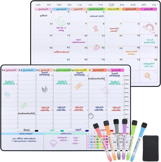Weekplanner en maandplanner - afwasbaar - voor muur, glas, hout en ...