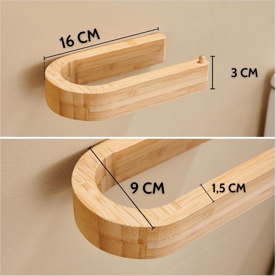 WC Rolhouder bamboe toiletpapierhouder zonder boren - houten ...