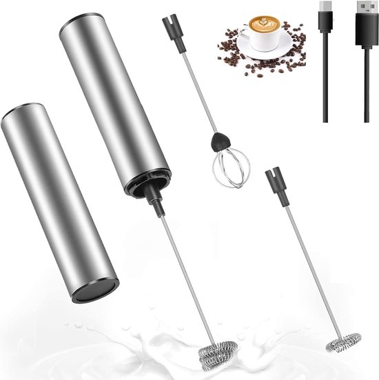 Handbediende melkschuimer van roestvrij staal - 2 snelheden - elektrische... | bol