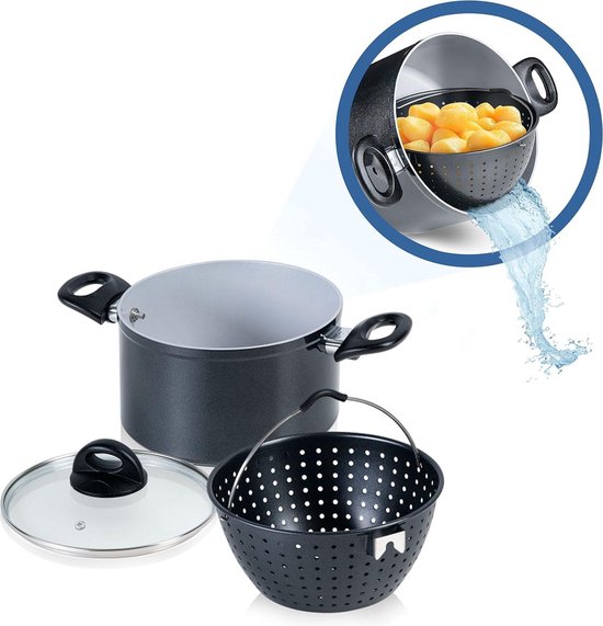 Cerafit Magic Pot Kookpannenset 20 cm pan 37 l - Zeef en glazen deksel ...