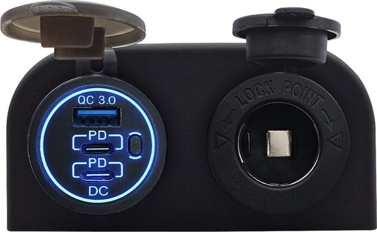 ProRide 12V USB/USB C Stopcontact 3 Poorten met schakelaar - Opbouw ...