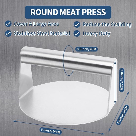 Ronde Roestvrij Staal Smash Burger Press 55 Inch - Accessoire voor Flat ...