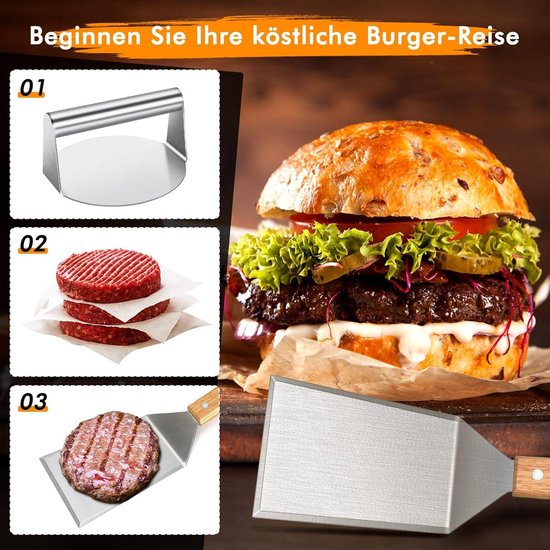 Smash Burgerset 4 delige hamburgerset roestvrij staal - burgerpers - 50 ...