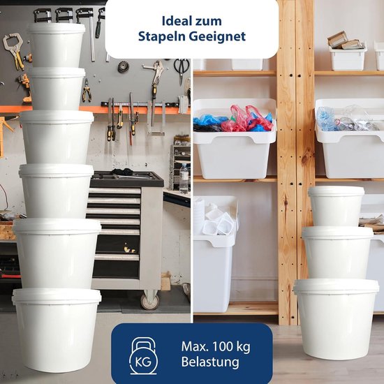 5 liter witte stapelbare plastic emmer met deksel - veelzijdige ...