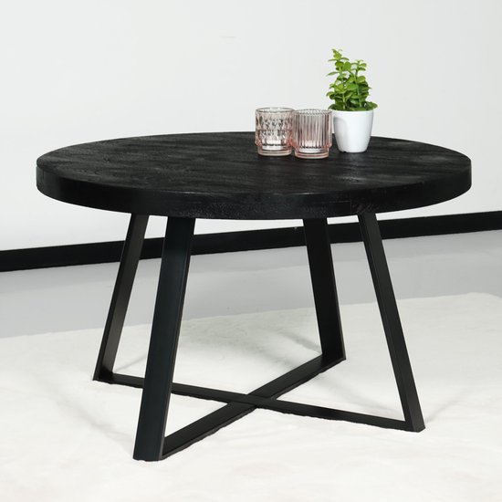 Salontafel rond mangohout Teun zwart side table industrieel bijzettafel ...